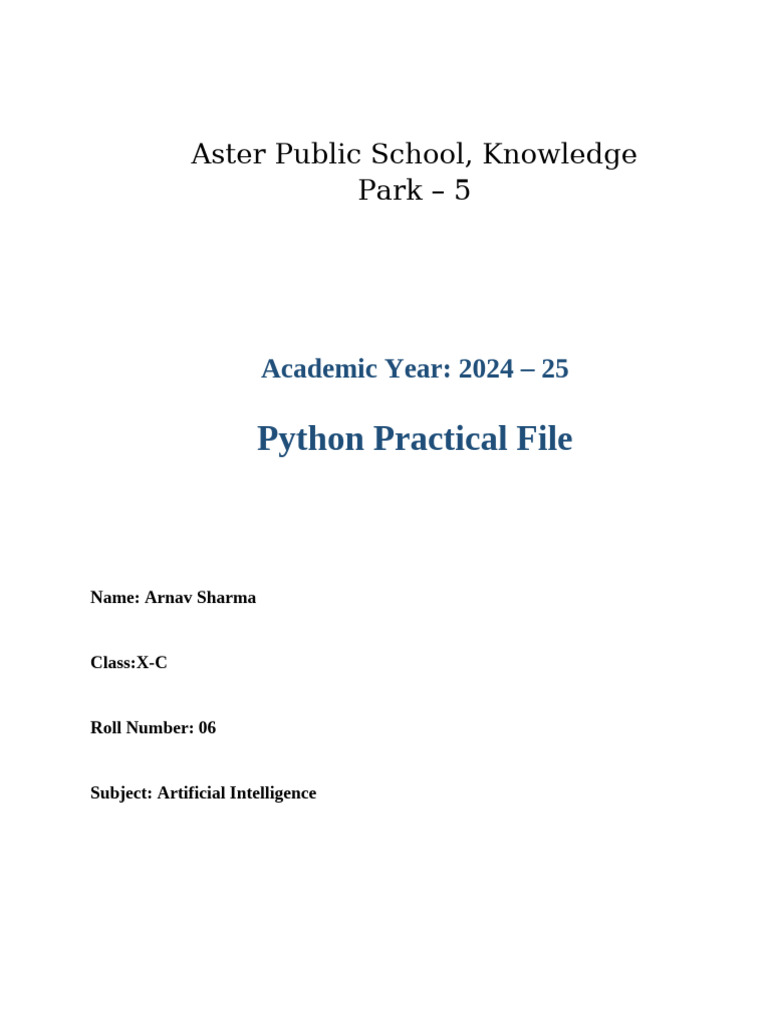 Python AI Practical File 2024-25 | PDF