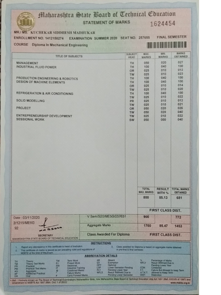 diploma marksheet Sk | PDF