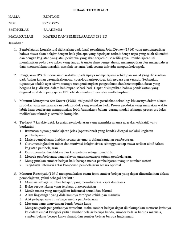 TTM3 - Runtani - Materi Dan Pembelajaran Ips SD | PDF