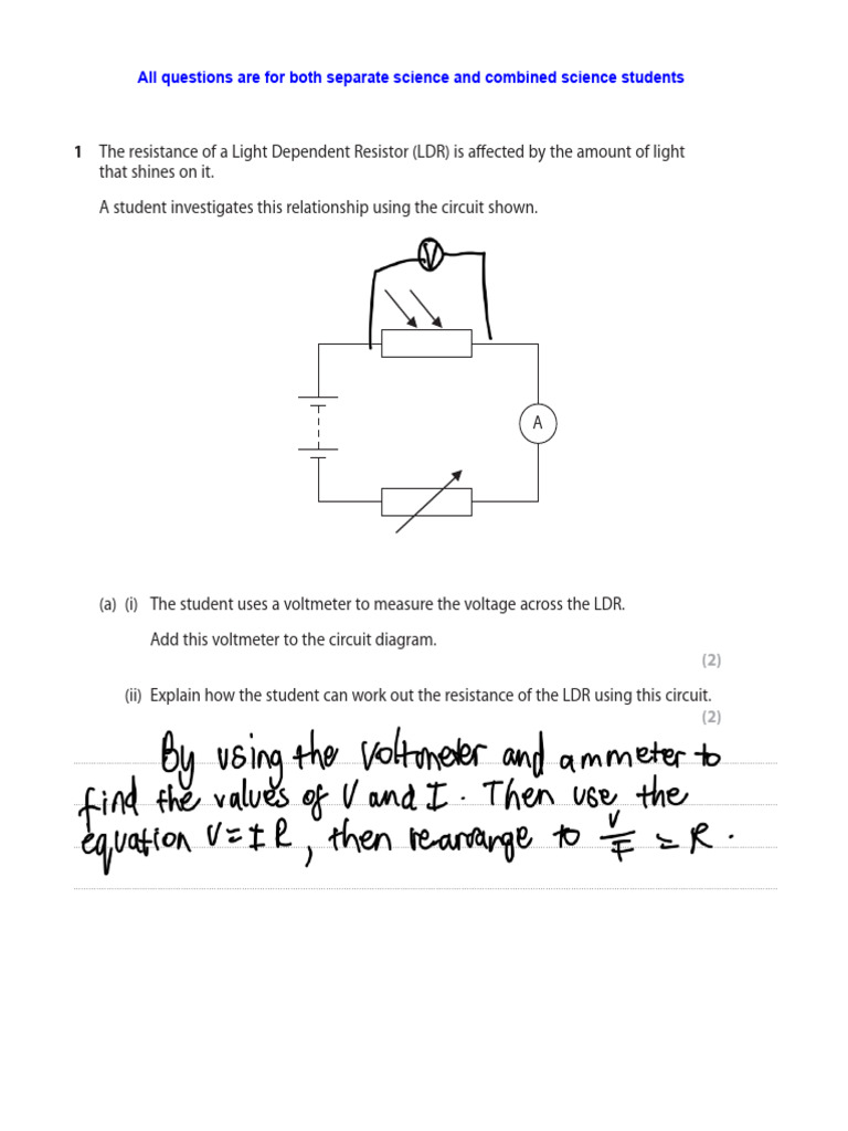 Energy and Voltage in Circuits 1 QP 1 | PDF