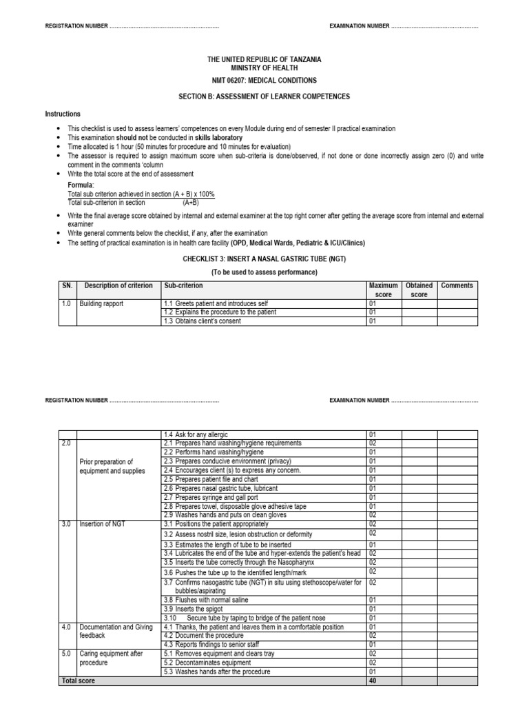 Checklist 3_ Insertion of Nasal Gastric Tube (Ngt) | PDF | Medicine ...