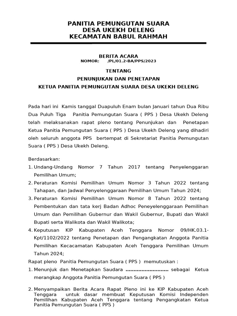 Ba - Rapat Pleno Pemilihan Ketua PPS | PDF