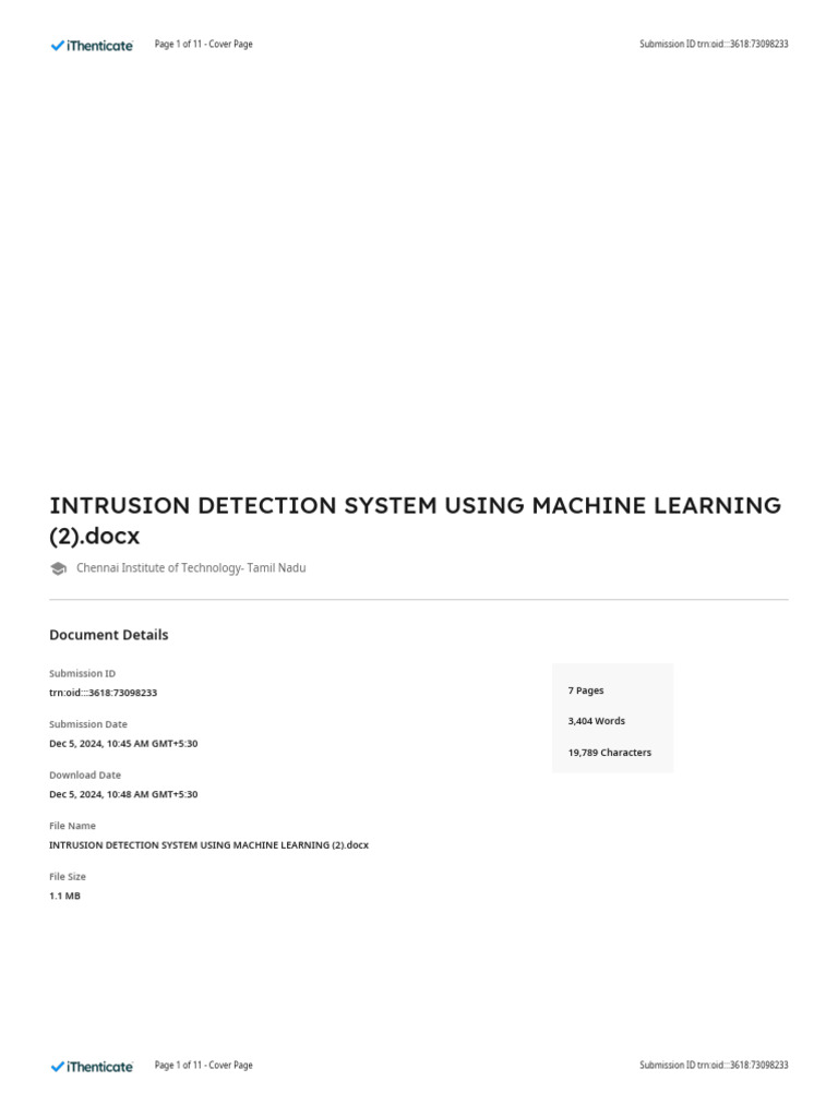 INTRUSION DETECTION SYSTEM USING MACHINE LEARNING (2) | PDF | Applied ...