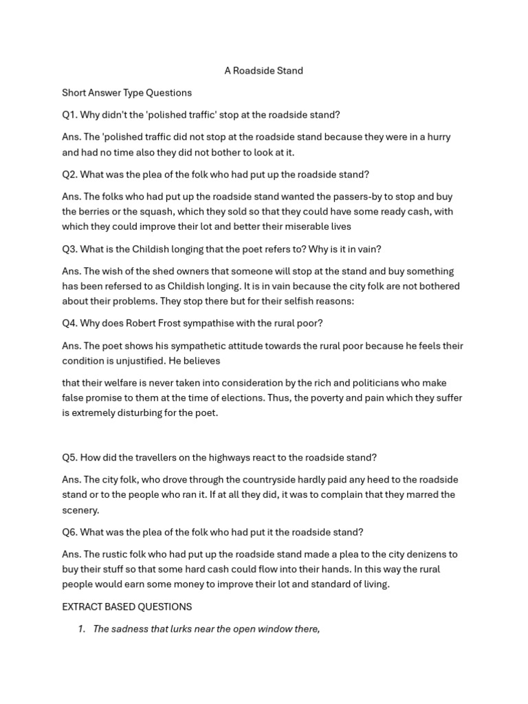 A Roadside Stand | PDF