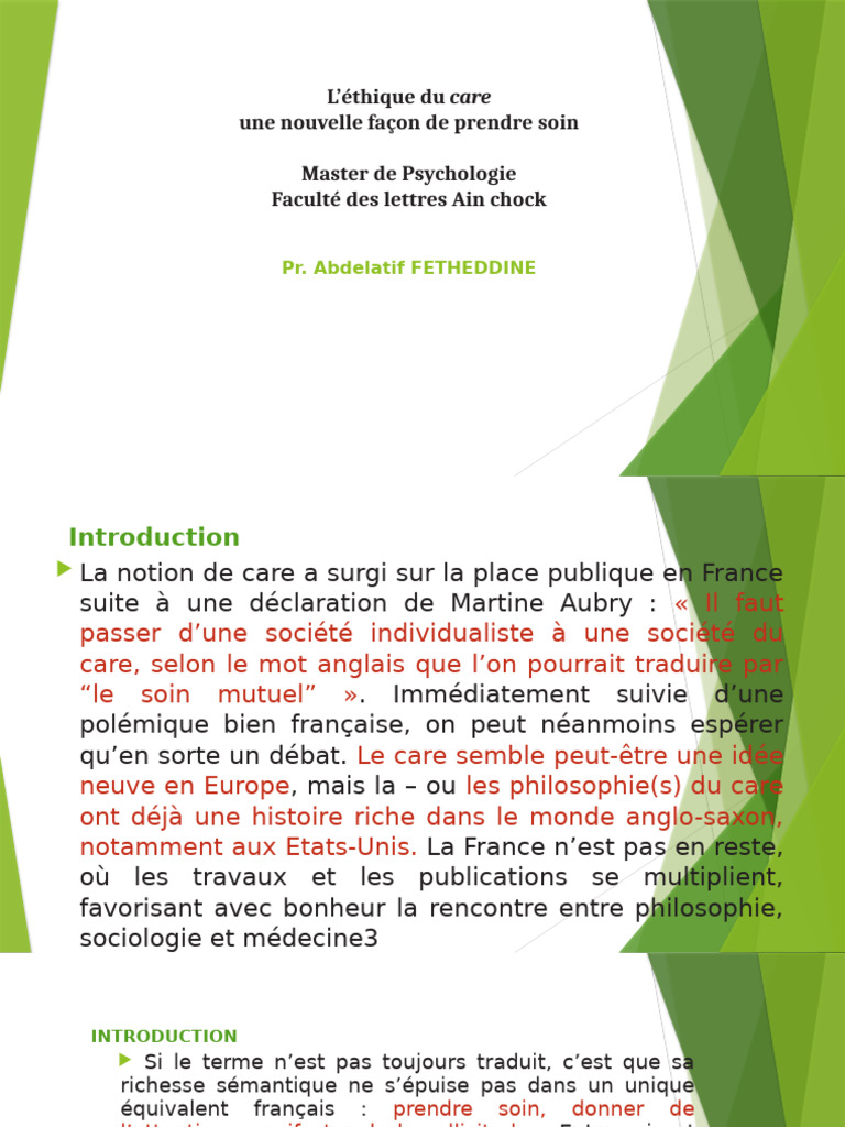 L'étique du Care Nouvelle façon de prendre soin | PDF | Moralité ...
