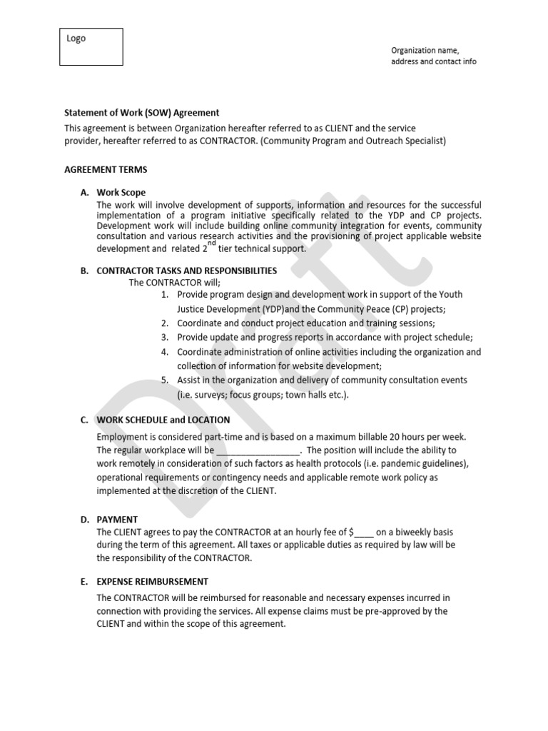 SOW.sample agreement | PDF | Justice | Crime & Violence