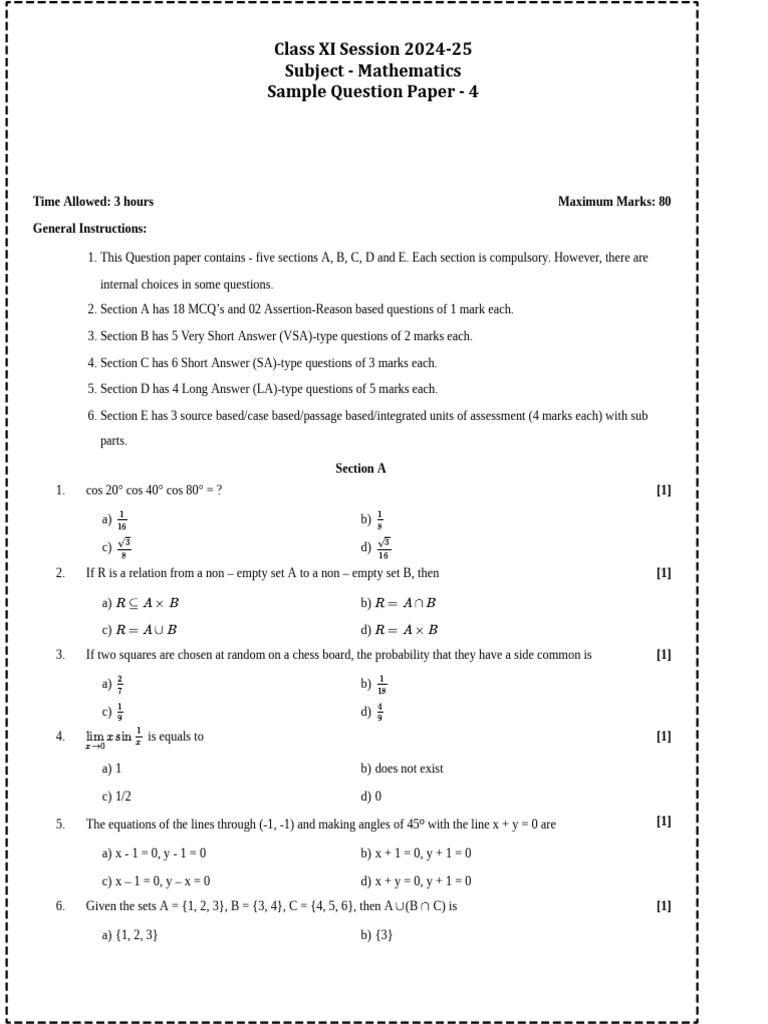 11maths sample paper 4 | PDF | Geometry | Mathematics