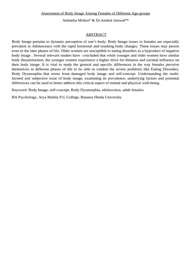 Assessment of Body Image Among Females of Different Age | PDF