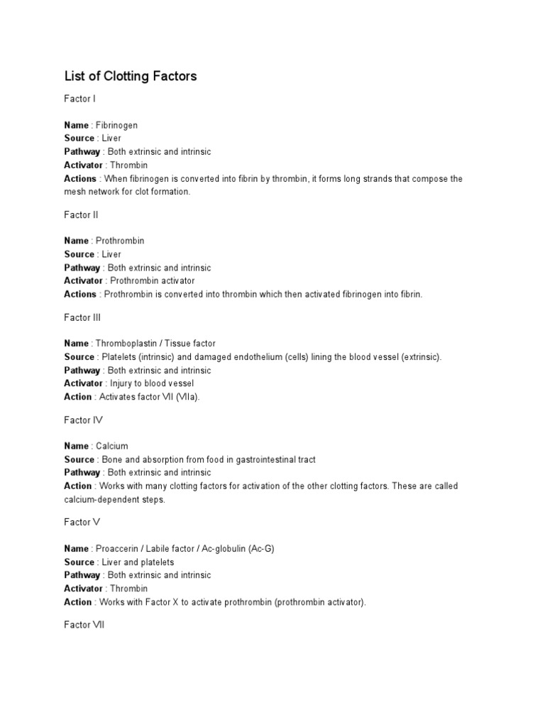 List of 13 Blood Clotting Factors | PDF | Coagulation | Blood