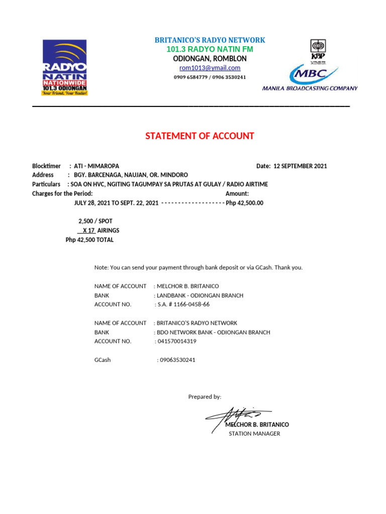 Billing Statement - Ati Mimaropa 2021 | PDF