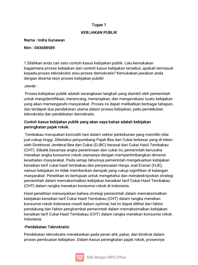 Tugas 1 Kebijakan Publik | PDF