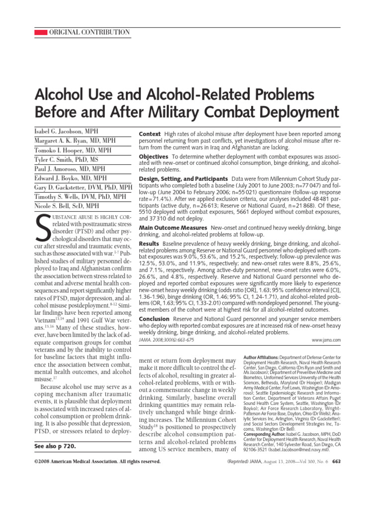 Alcohol Use and Alcohol-Related Problems Before and After Military ...