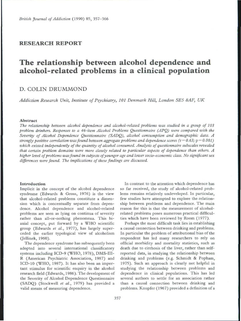 The Relationship Between Alcohol Dependence and Alcohol-Related ...