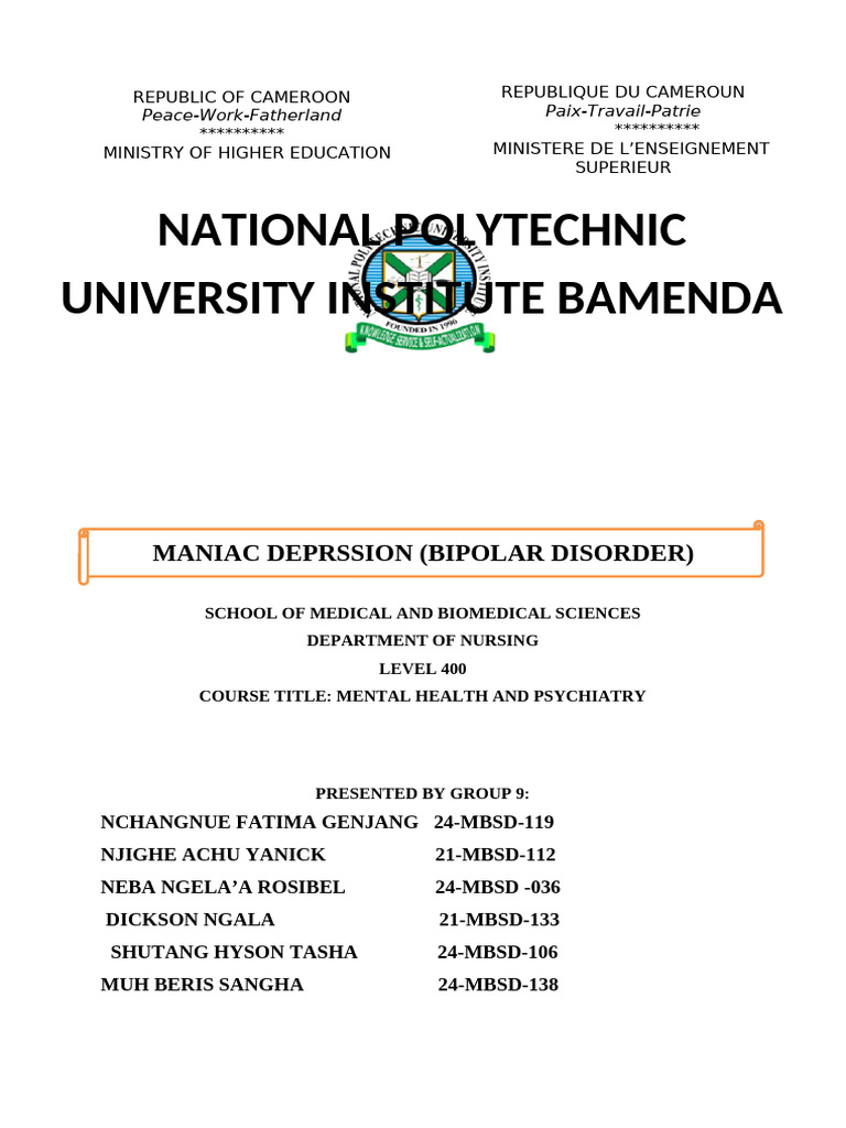 GROUP 9 COVER PAGE | PDF | Bipolar Disorder | Mania