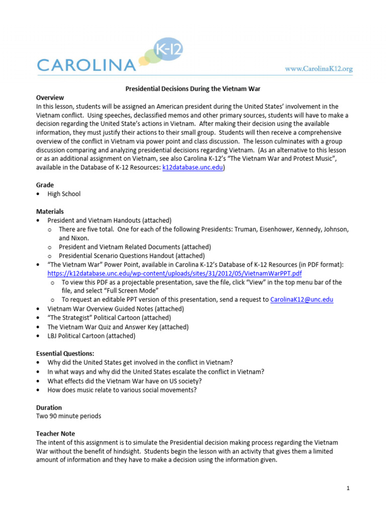 TLNN - Presidential Decisions During the Vietnam War | PDF | Ngo Dinh ...