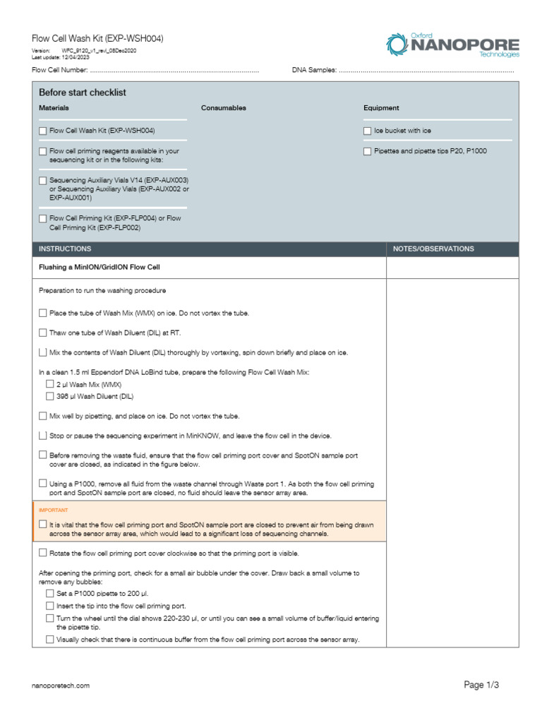 Flow Cell Wash Protocol (EXP-WSH004) | PDF