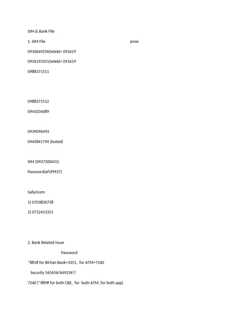 SIM & Bank File-WPS Office | PDF