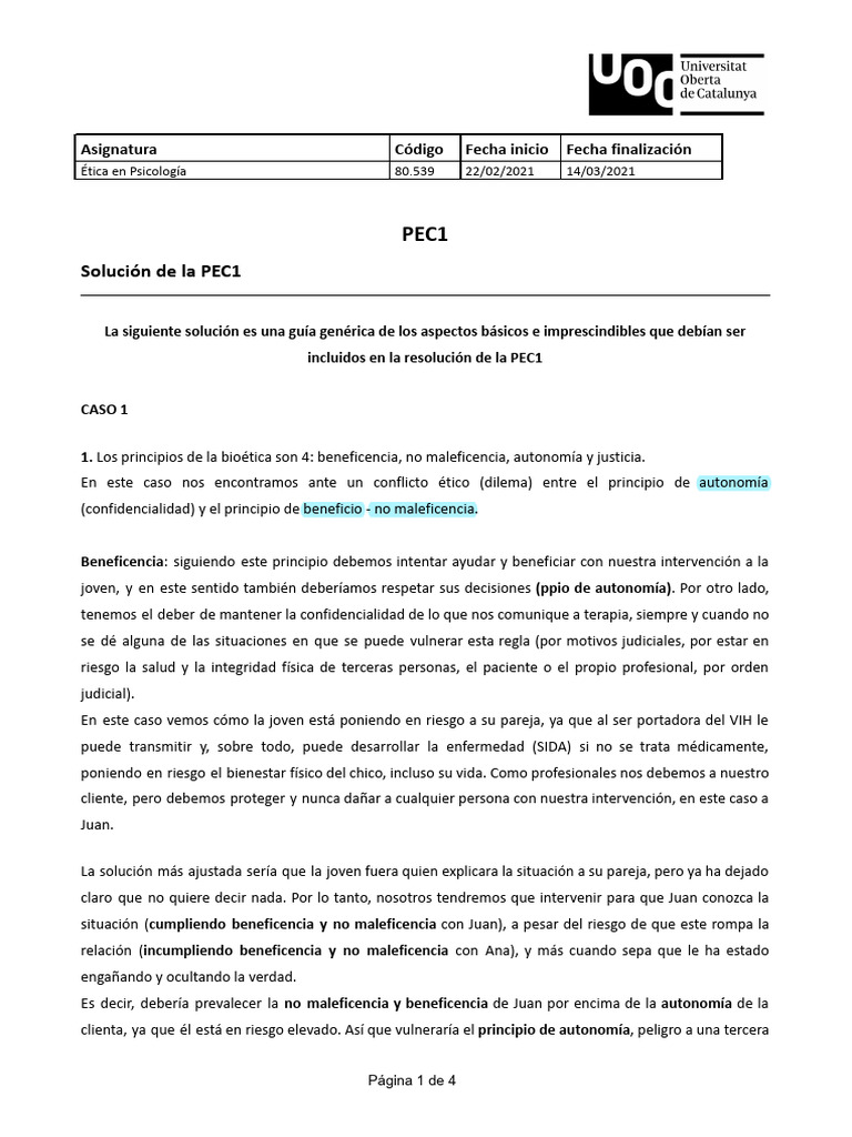 80.539 PEC1 20202 Solución | PDF | Psicoterapia | Bioética