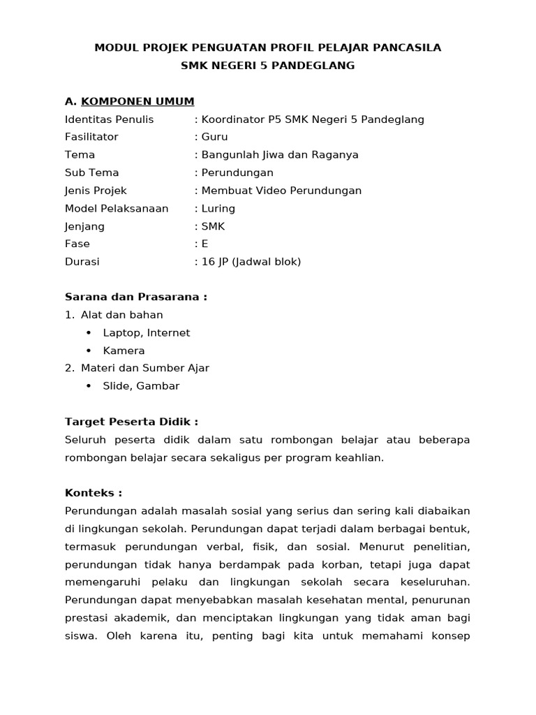 MODUL AJAR PROJEK PEMBUATAN VIDEO PEUNDUNGAN Pertemuan 4 Dan 5 | PDF