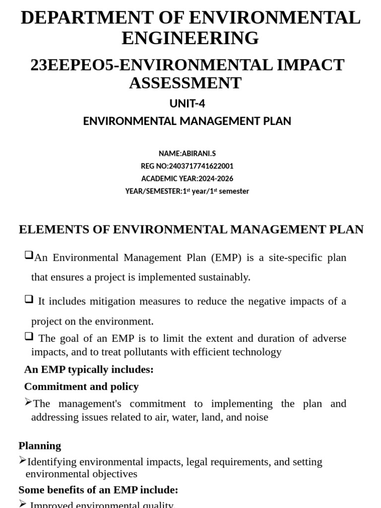EIA UNIT 4 EMP PPT | PDF | Environmental Impact Assessment | Regulatory Compliance