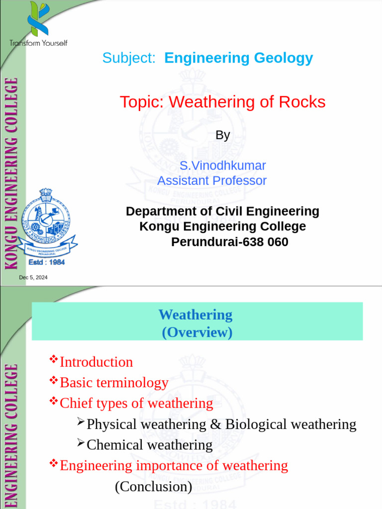Weathering of Rocks in Engineering Geology | PDF | Weathering | Thermal ...