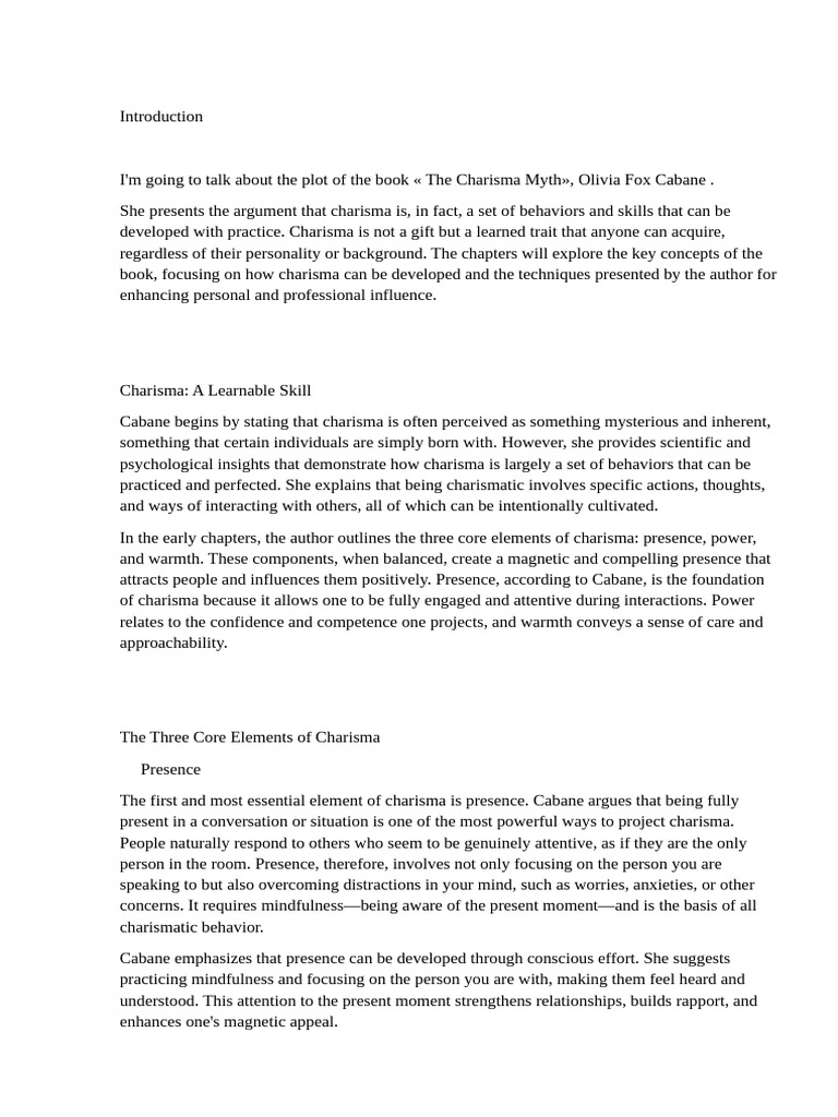 The Plot of The Book The Charisma Myth | PDF | Body Language | Anxiety