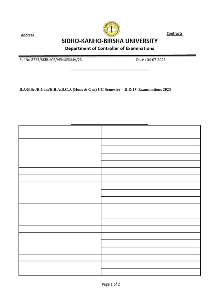 Exam Centre 2023 Ug Sem 2 4 2023 PDF | PDF