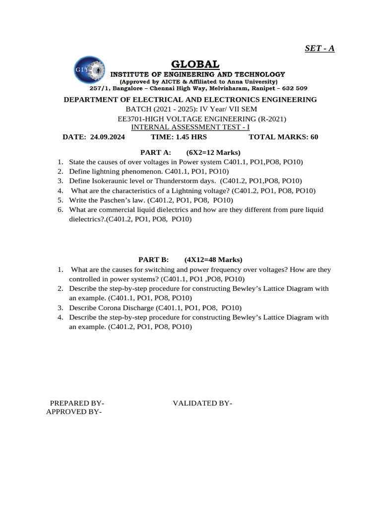HVE IAT 1 QP | PDF | Lightning | Electricity