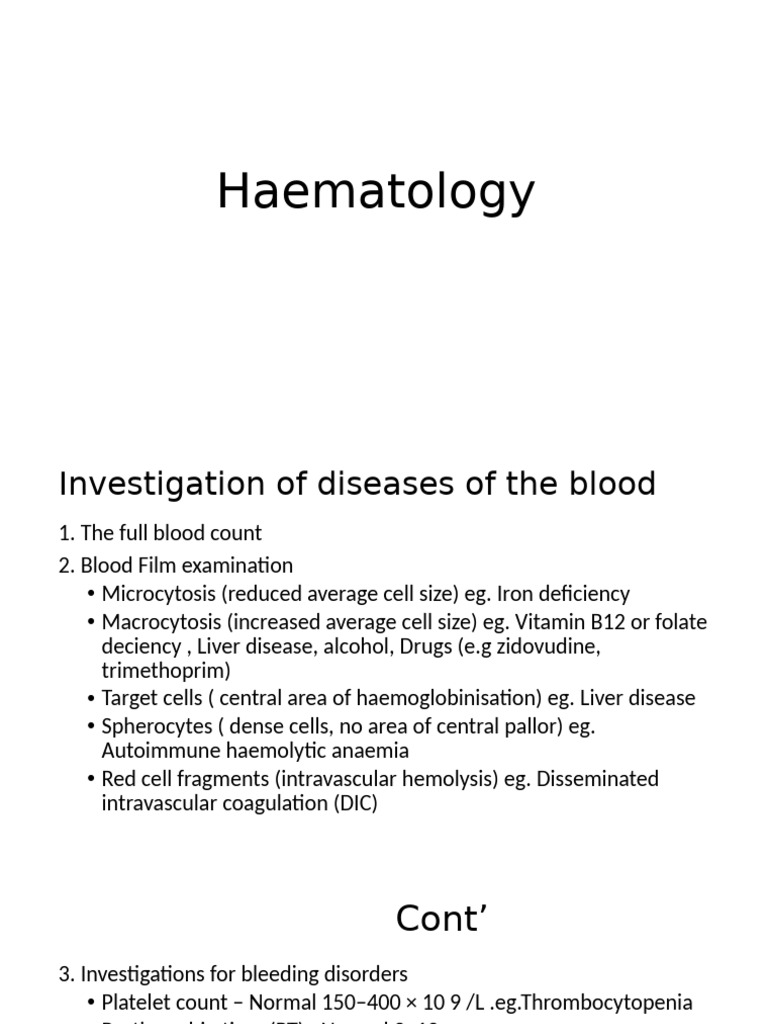 L1 - Introduction To Haematology | PDF | Anemia | Coagulation