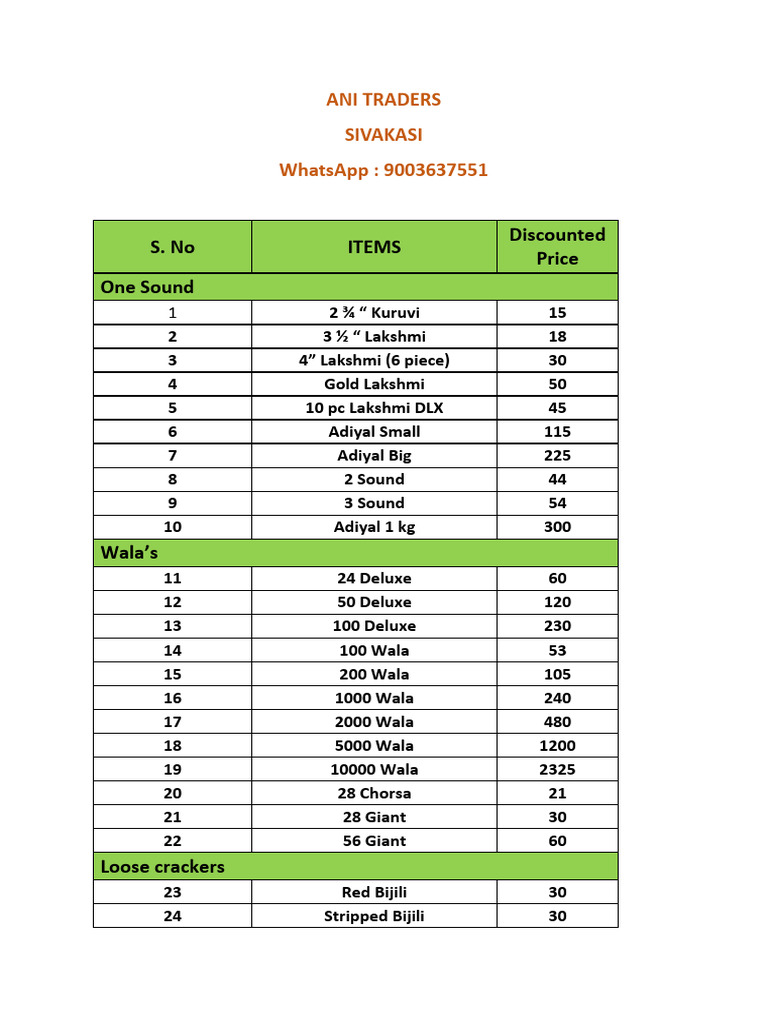 Diwali Fireworks Price List | PDF | Personal Computing | Personal Computers