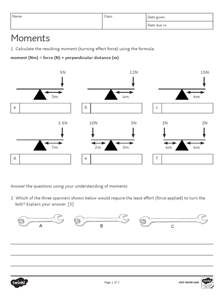 KS3 Moments and Levers Worksheet | PDF