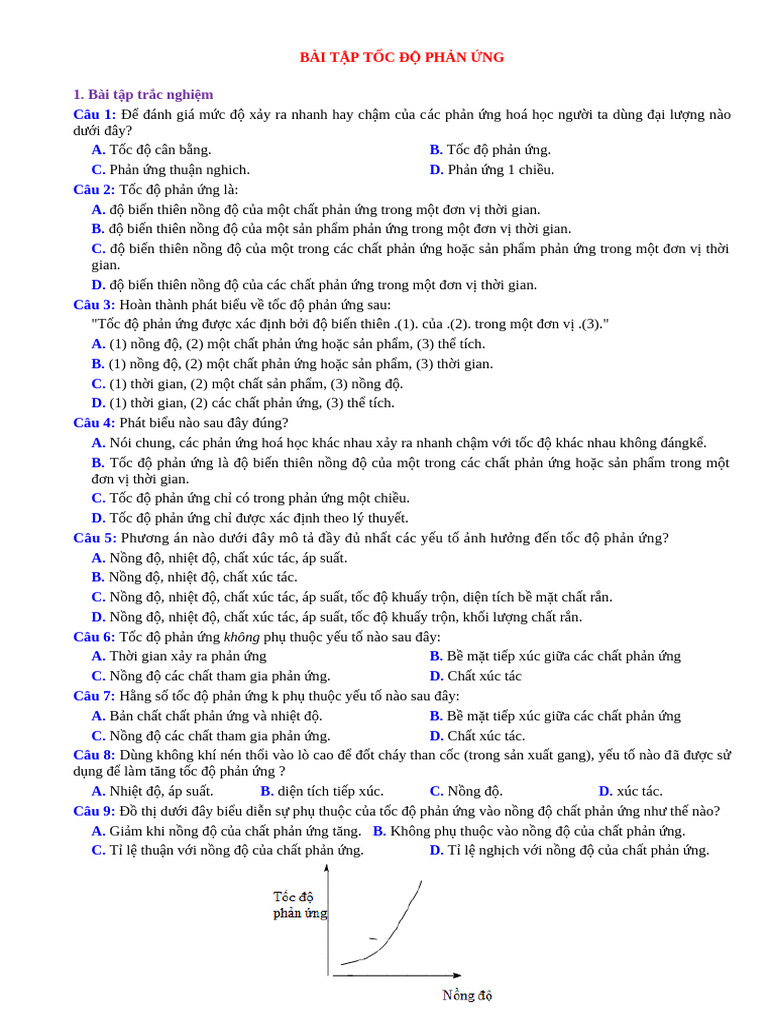 Bai tap Hoa 10 CTST Tốc độ phản ứng | PDF