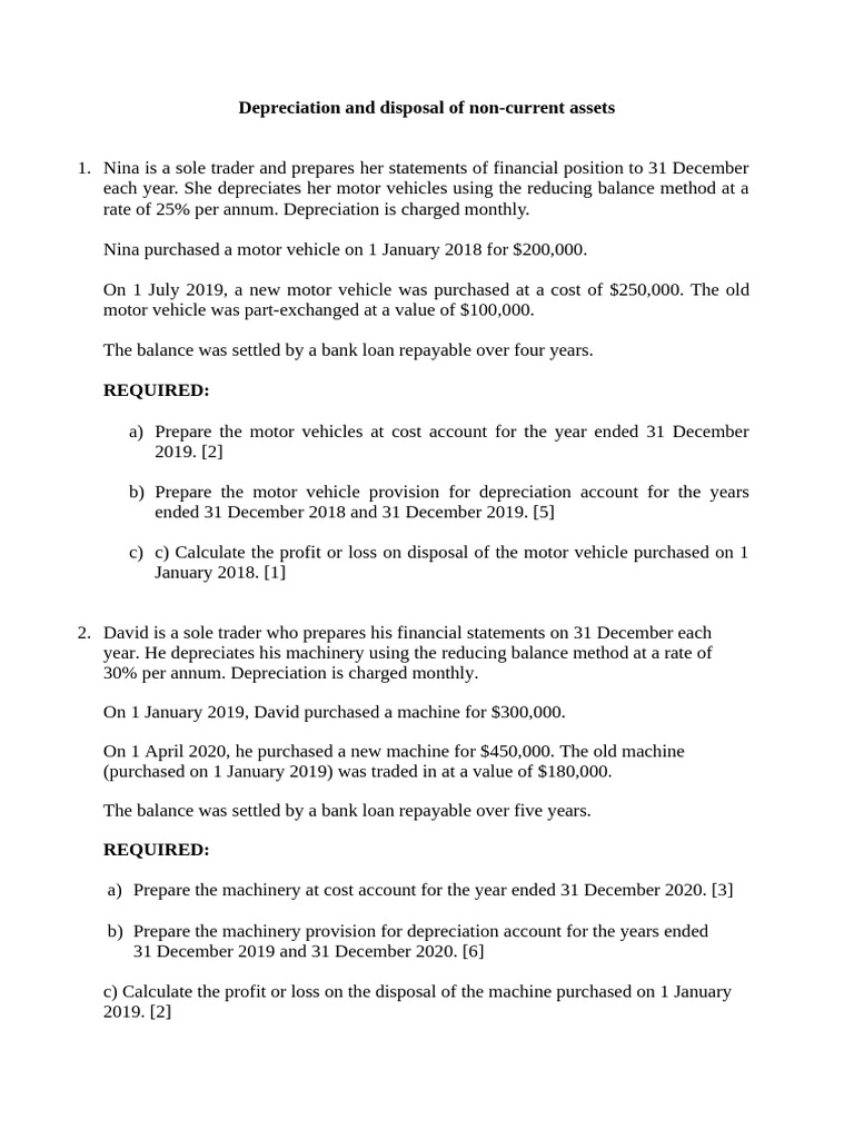Depreciation and disposal sums AS Accounts | PDF