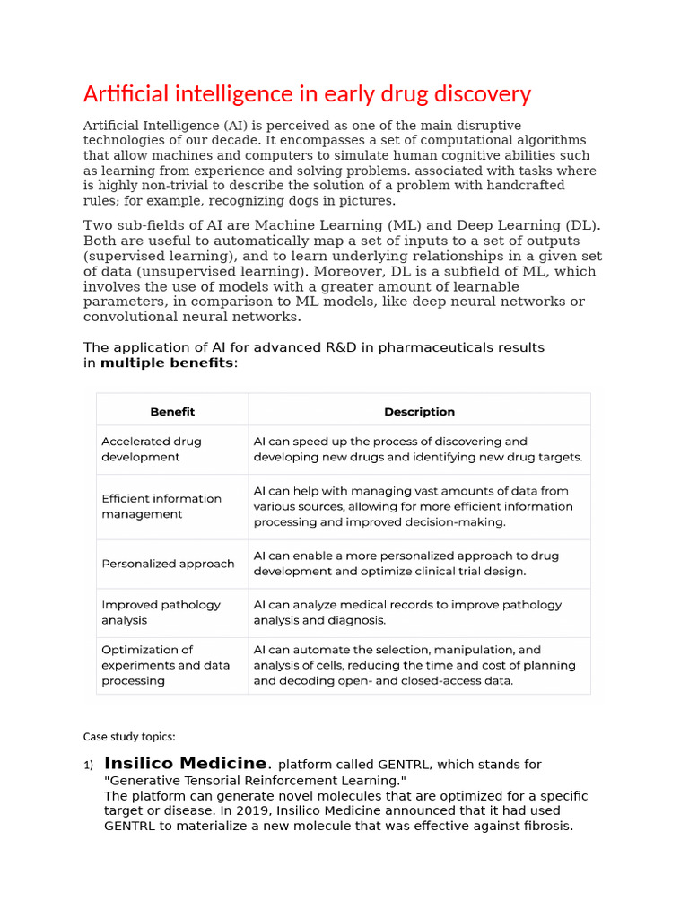 Artificial intelligence in early drug discovery | PDF | Machine ...
