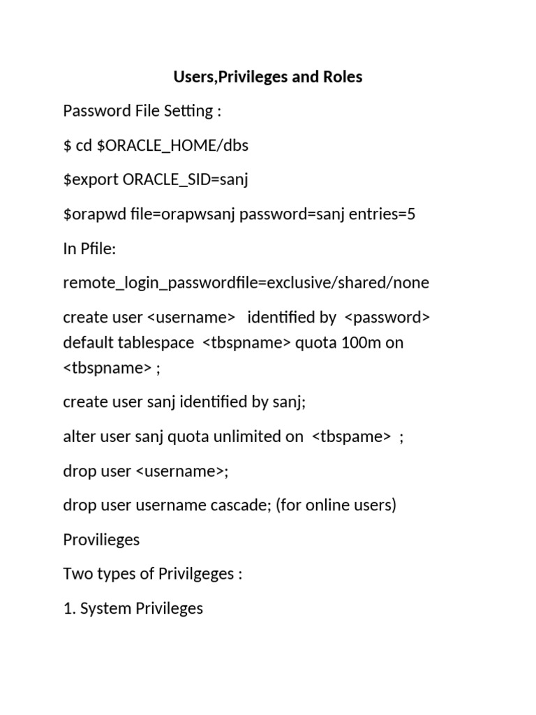 Users Privs Roles | PDF | User (Computing) | Computing