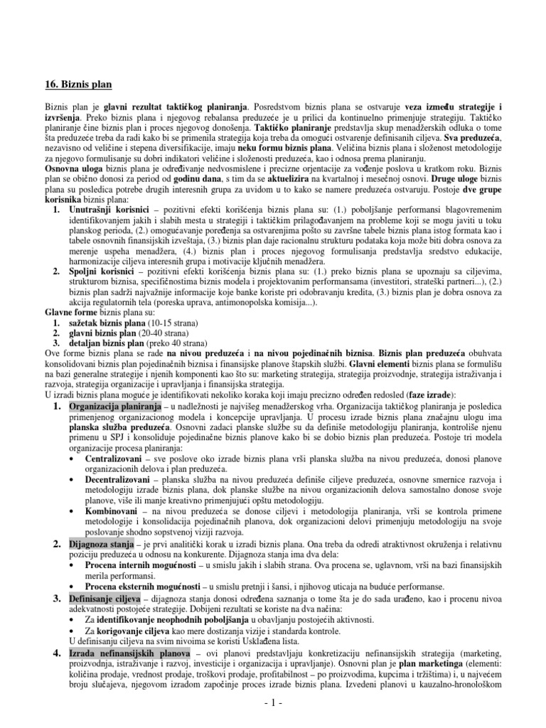 Strategijski Menadzment - 16 - Biznis Plan | PDF