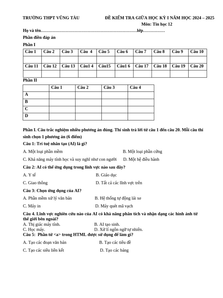 ĐỀ 1 K12 GK1 (24-25) | PDF