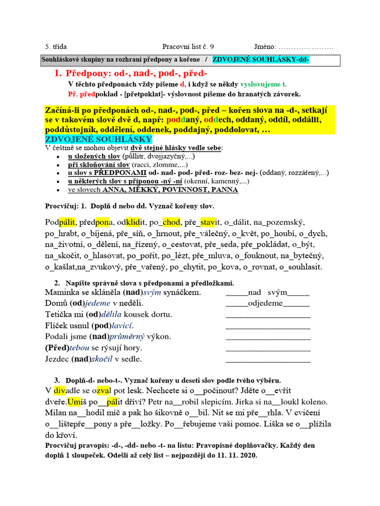 Předpony Pod, Nad, Před | PDF