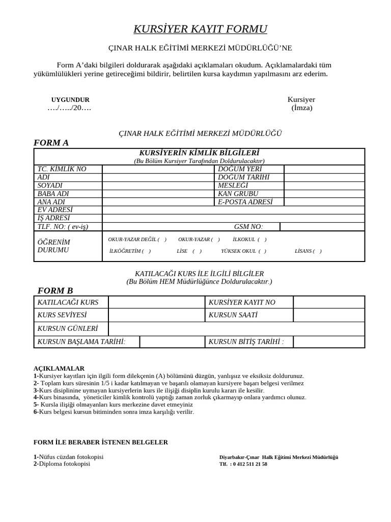 Kursiyer KayYt Formu | PDF