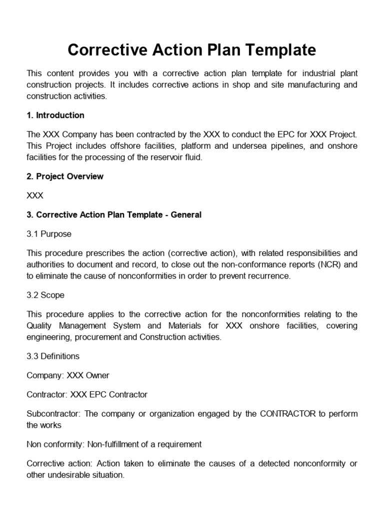 Construction Corrective Action Plan Template | PDF | Quality Management ...