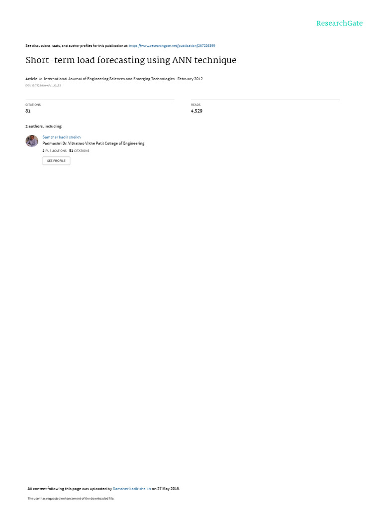 Short-Term Load Forecasting Using ANN Technique | PDF | Forecasting | Artificial Neural Network