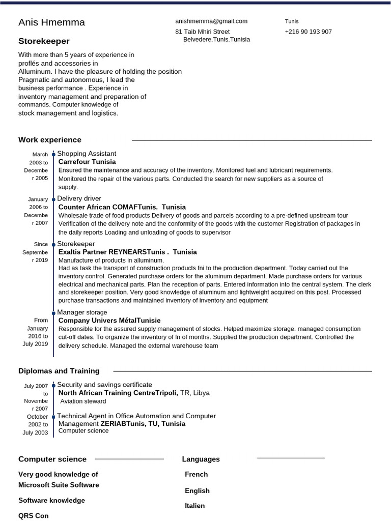 CV 2024-04-26 Anis Hmemma-En | PDF | Logistics | Business Process
