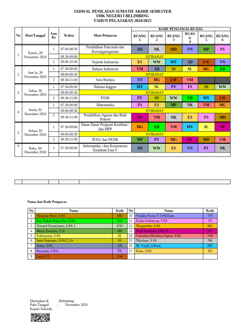 A4 JADWAL - Penilaian Sumatif Akhir Semester Ganjil 2024 | PDF