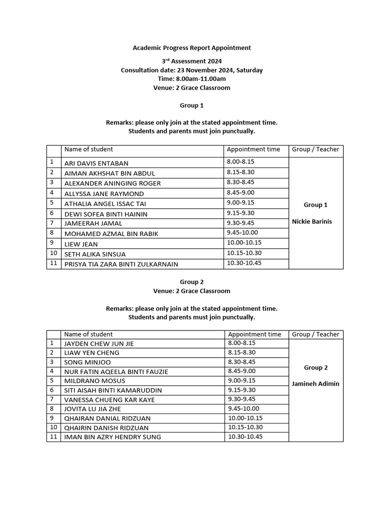 2G-Academic Progress Report For 3rd Assessment 2024 | PDF