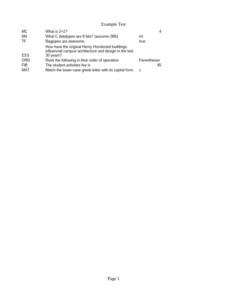 Example Test Format and Questions | PDF | Microsoft Excel | Computer ...