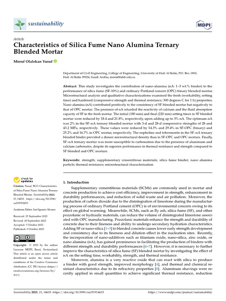 Characteristics of Silica Fume Nano Alumina Ternar | PDF | Concrete ...