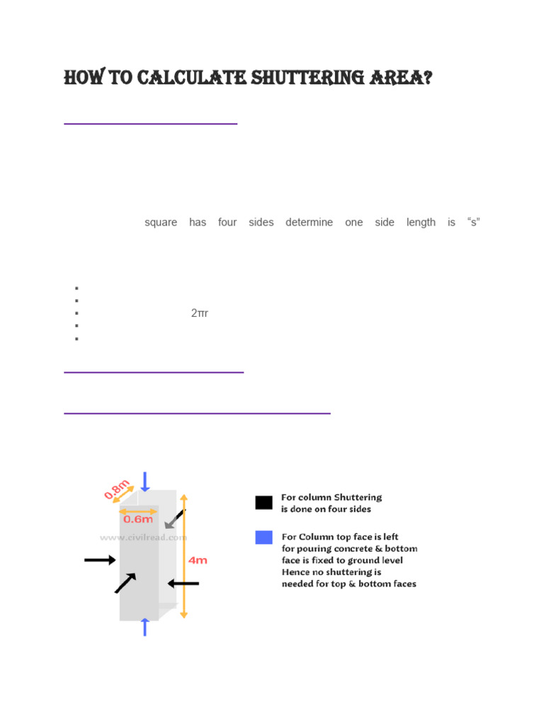 How To Calculate Shuttering Area | PDF | Area | Length