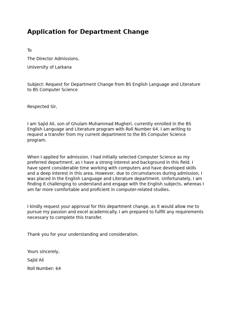 Application for Department Change | PDF