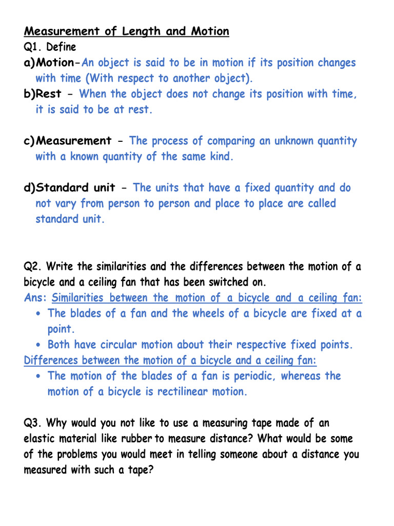 Measurement of Length and Motion New - Notebook Work | PDF | Length ...