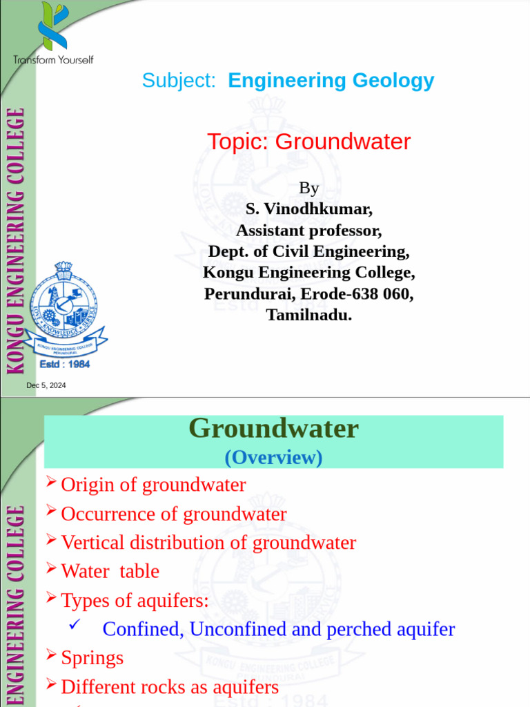 Groundwater: Origin, Occurrence, and Types | PDF | Aquifer | Groundwater